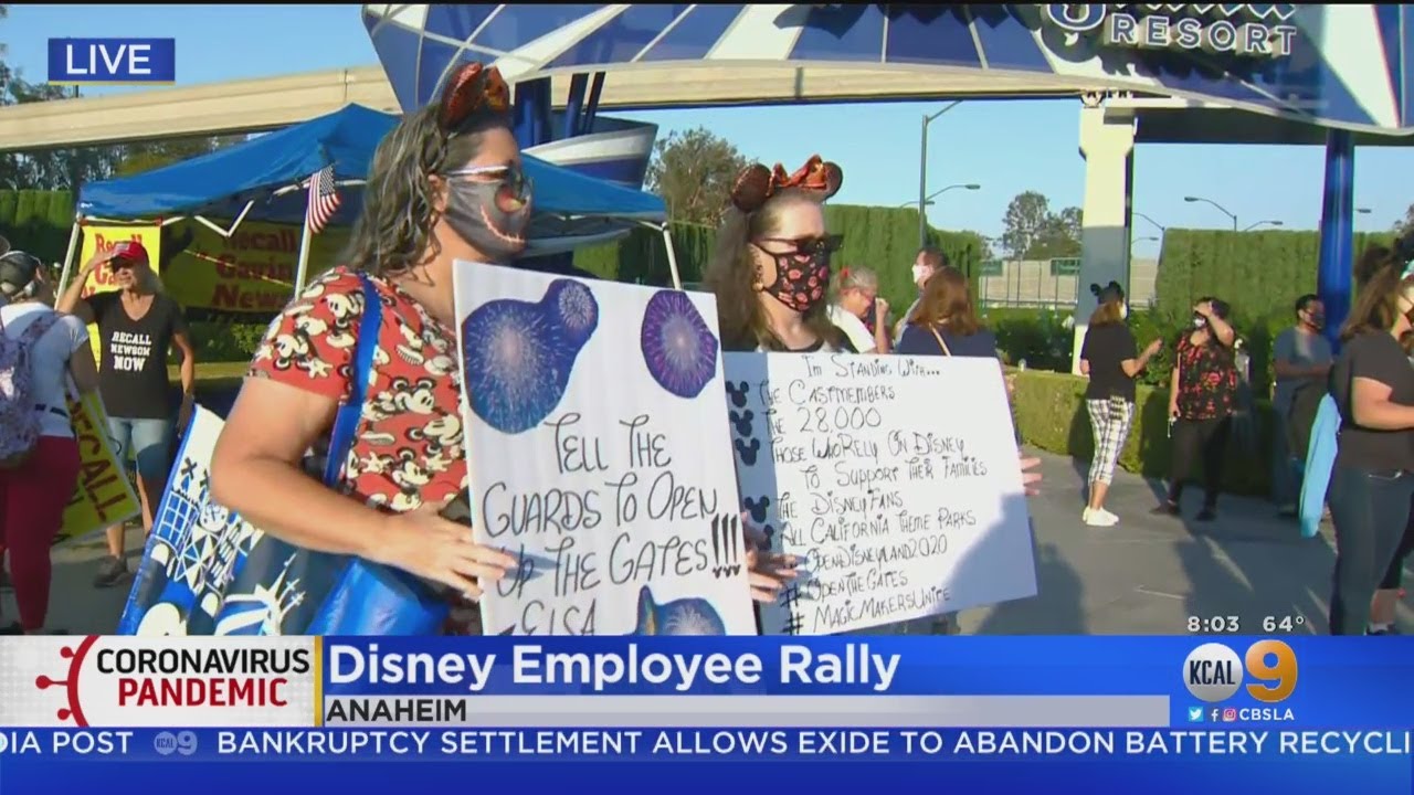 Disneyland Employees Stage Rally To Urge State To Reopen Parks - YouTube