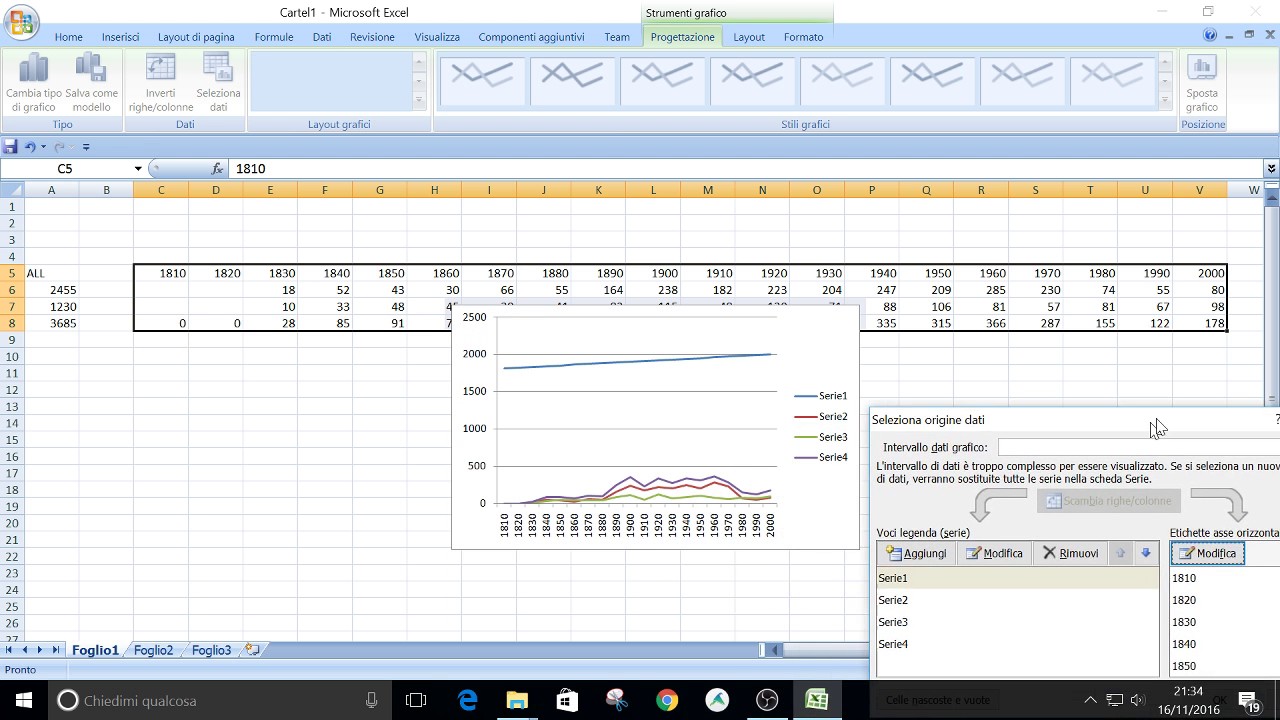 Creazione di un grafico lineare con excel 2007 - YouTube