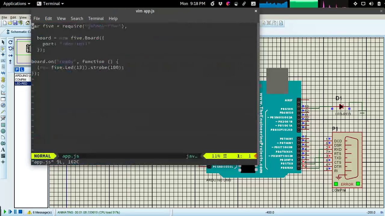 Using Johnny-Five with Proteus on Ubuntu - YouTube