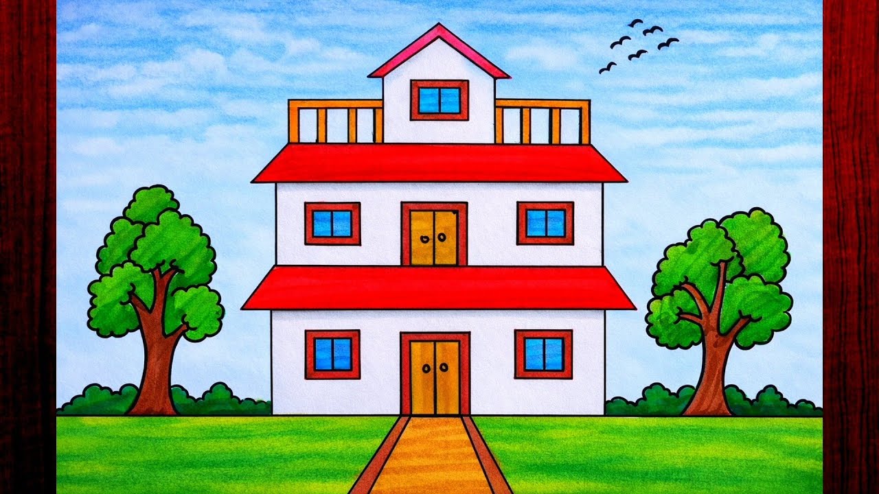 How to make a beautiful house drawing / Leval house drawing / घर का ...