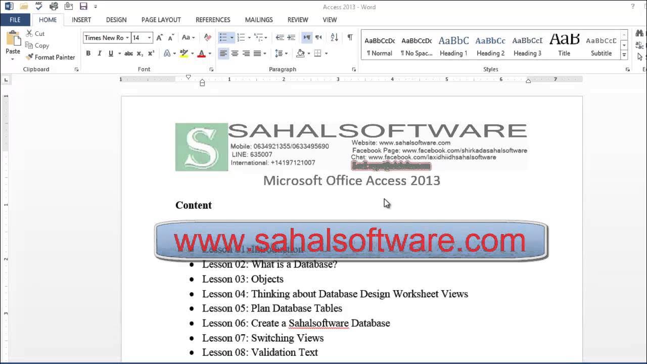 Lesson 01 Introduction - Microsoft Office Access 2013 - Sahalsoftware Afsoomaali - YouTube