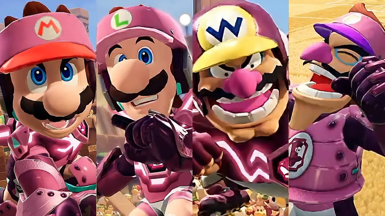 Mario Strikers Battle League Mario Luigi Wario and Waluigi Gameplay in ...