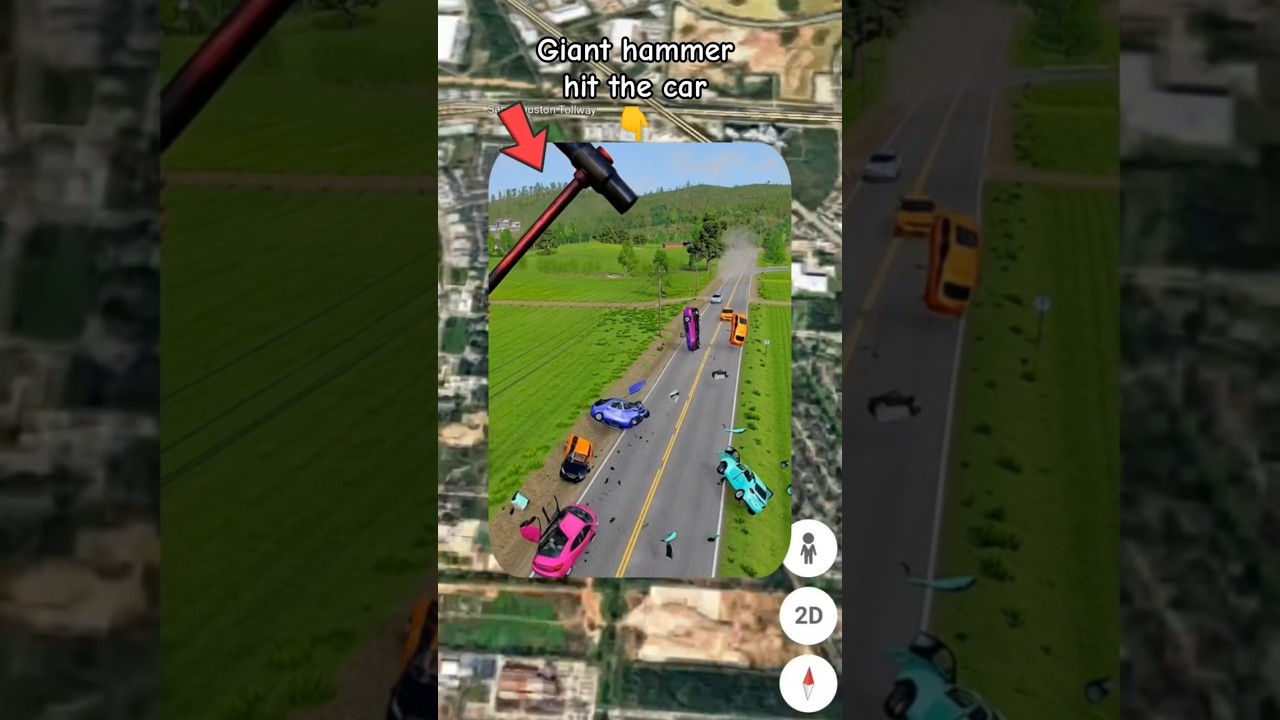 Giant hammer hit the car 🚗 on Google maps and google earth 🌎 #short # ...