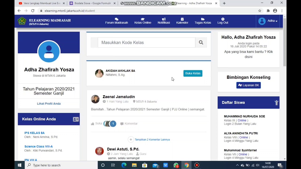 Tutorial atau cara masuk e-learning madrasah buat siswa baru atau orang ...