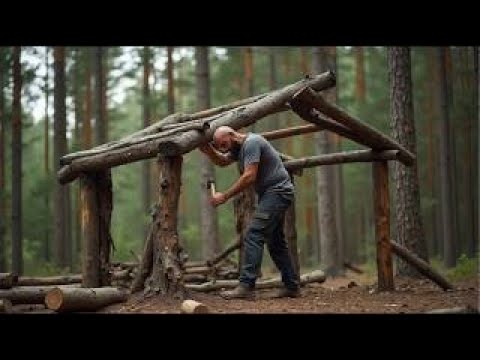 A Man Builds a Secret, Warm, and Cozy Cabin for Survival | From Start ...