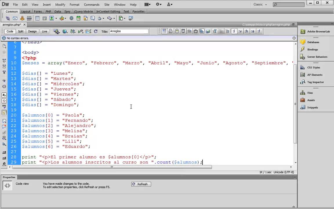 PHP uso de los arreglos, vectores o matrices - YouTube