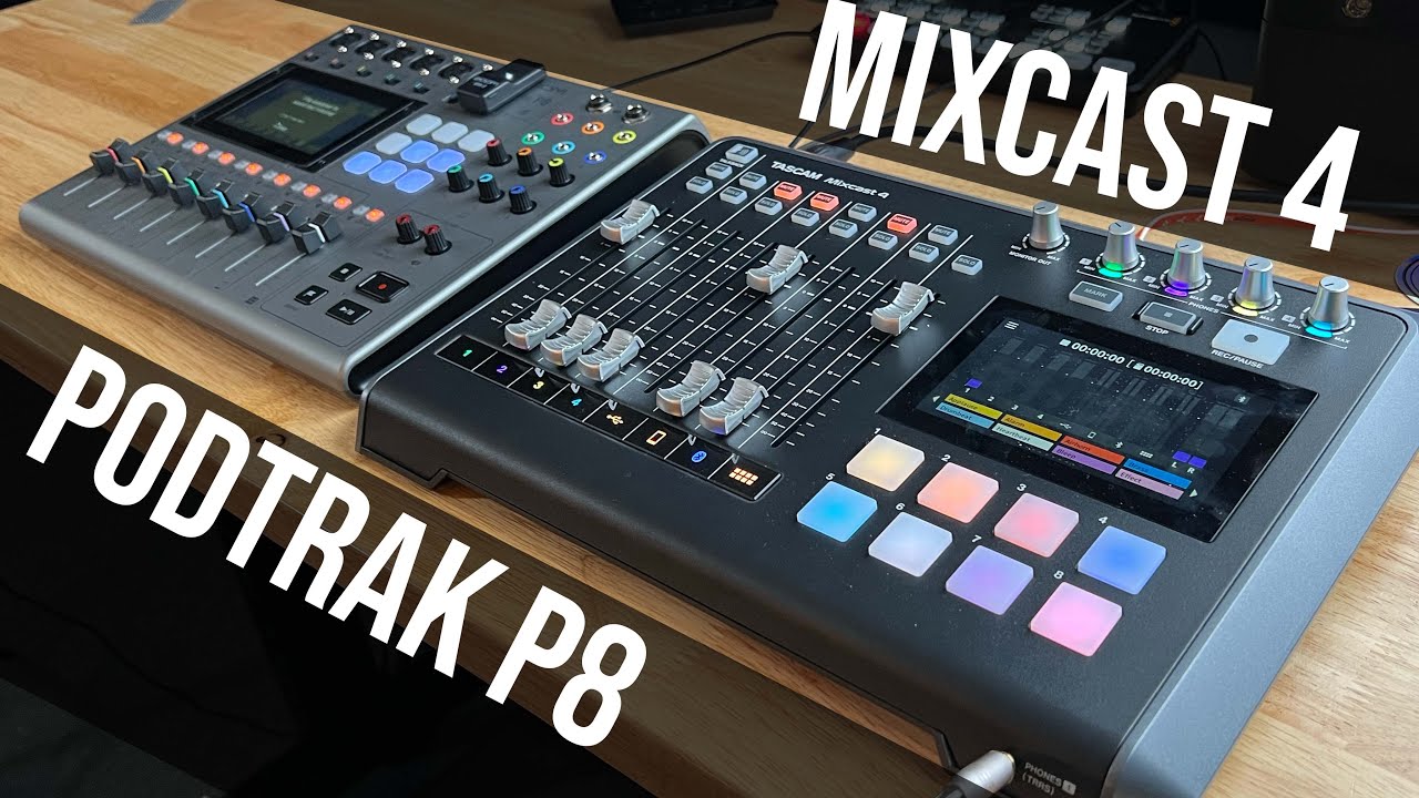 Tascam Mixcast 4 vs Zoom Podtrak P8 - Real Life Comparison (Rode PodMic ...