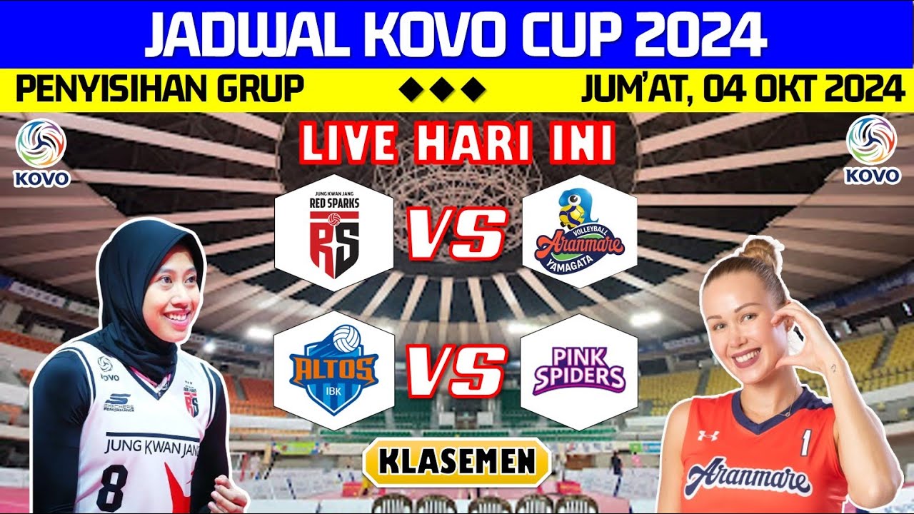 JADWAL MEGAWATI HARI INI (JUMAT, 04 OKT) - RED SPARKS VS ARANMARE / KOVO CUP 2024 - YouTube