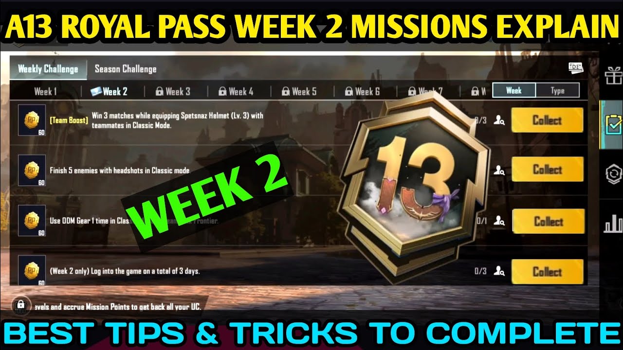BGMI ROYAL PASS WEEK 2 MISSION EXPLAIN | ROYAL PASS WEEK 2 MISSION COMPLETE | A13 WEEK 2 MISSION ...