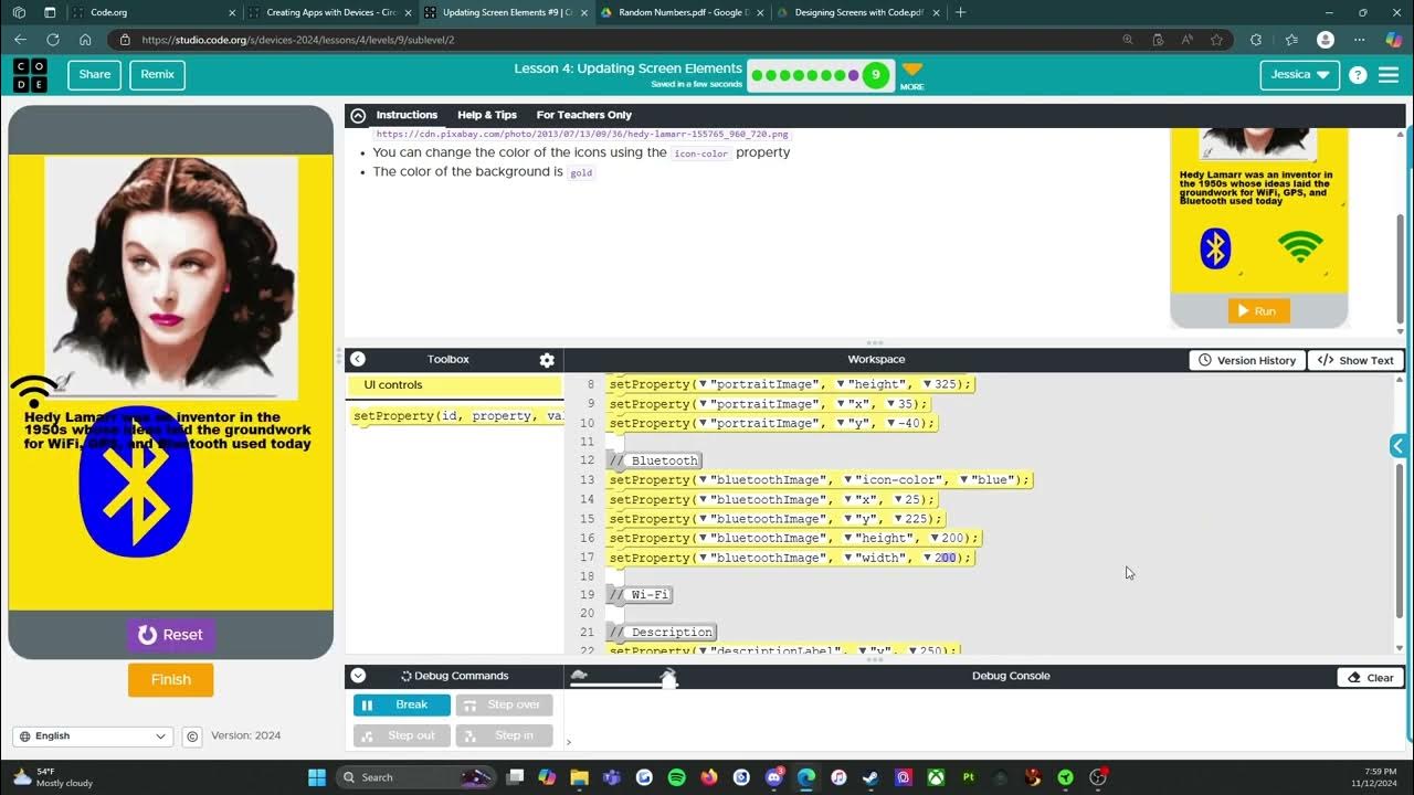 Code.org -Creating Apps with Devices - Circuit Playground:Lesson 4: Updating Screen Elements ...