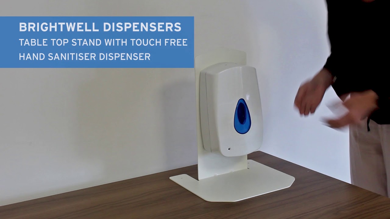 Touch free hand sanitiser dispenser with table top stand - YouTube