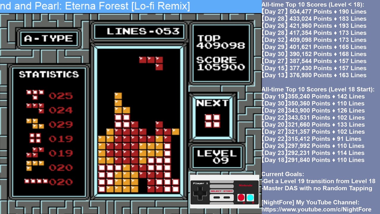 [Tetris]【Day 32】318,457 Points ♦ 152 Lines ♦ Level 9 to Level 15 ...