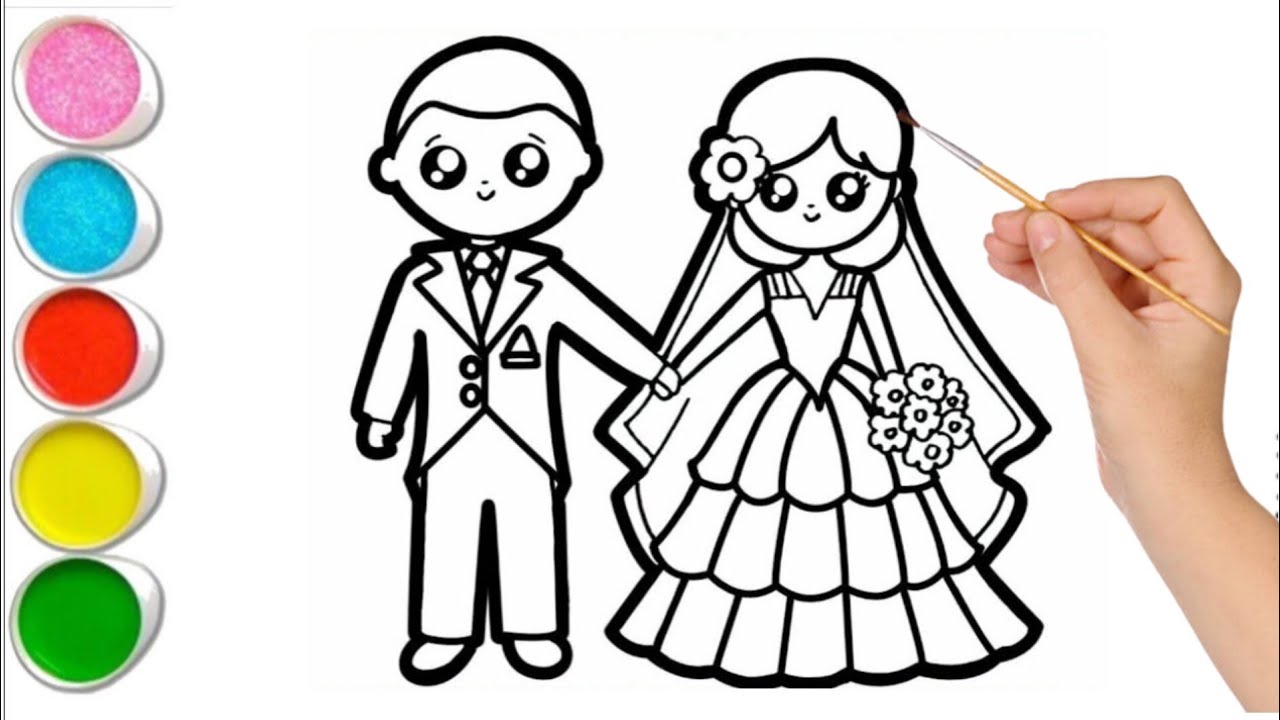 Cute bride and groom drawing|How to draw dride and groom drawing|learn ...