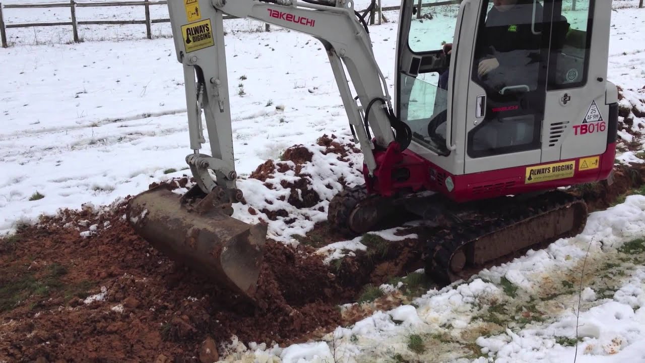 Backfilling a water main service trench with a Takeuchi mini excavator ...