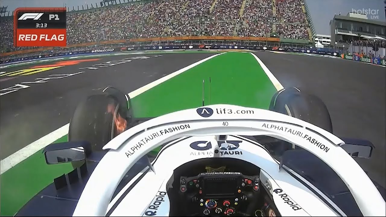AlphaTauri Brakes on Fire Mexican GP 202 - YouTube