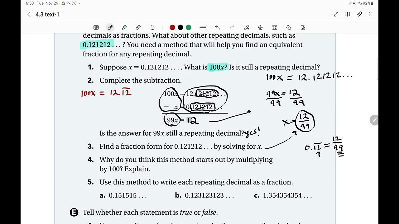 4.3 Representing Decimals as Fractions - YouTube