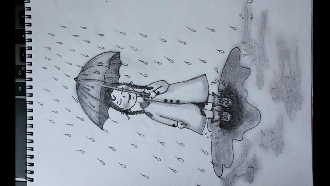 Baby cute girl in the rain/how to draw/ Drawing Tutorial/easy to draw ...
