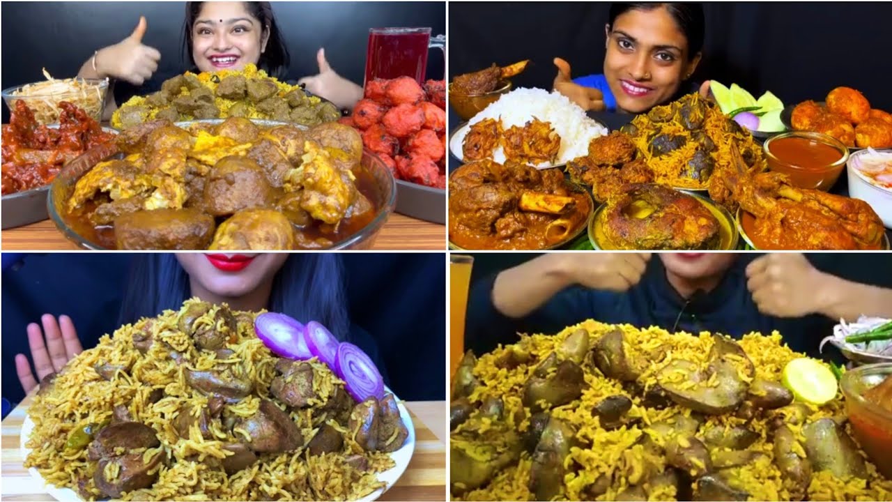 Asmr Eating Spicy 🔥 Liver Biryani with Chicken Curry Mutton Curry 🍛 ...