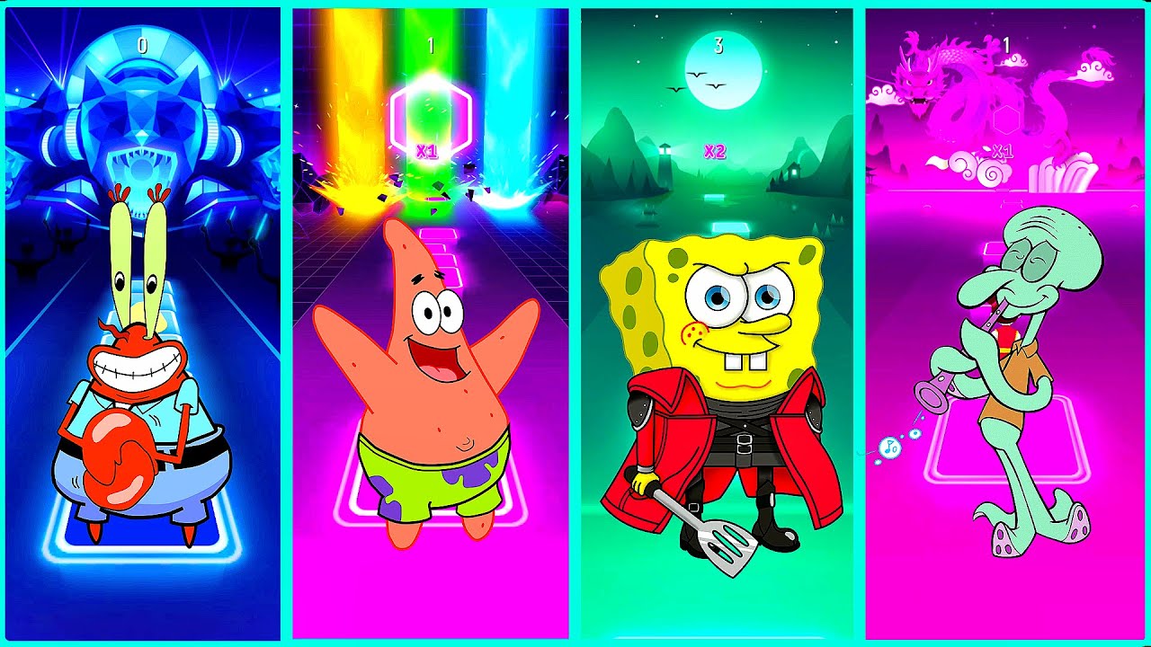 Krabs VS Patrick VS Spongebob VS Squidward Game Tiles Hop - YouTube