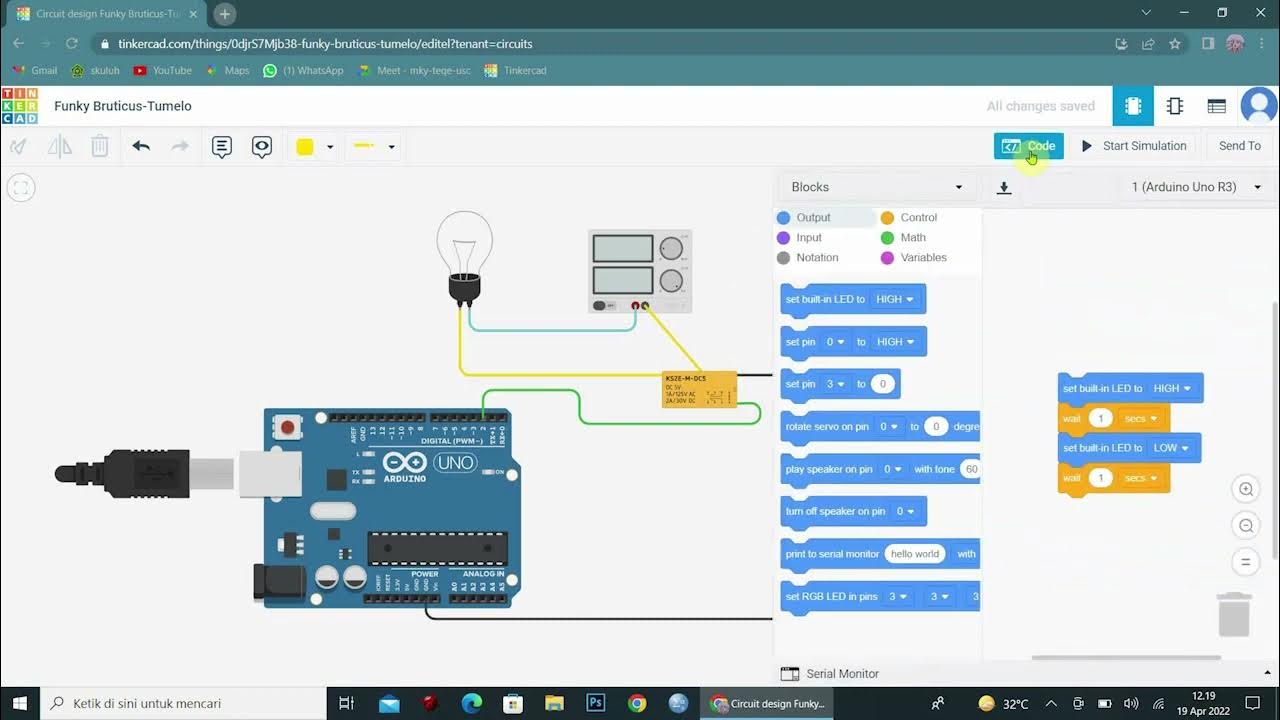 belajar arduino di tinkercad- menyalakan lampu 12v dengan bantuan relay ...