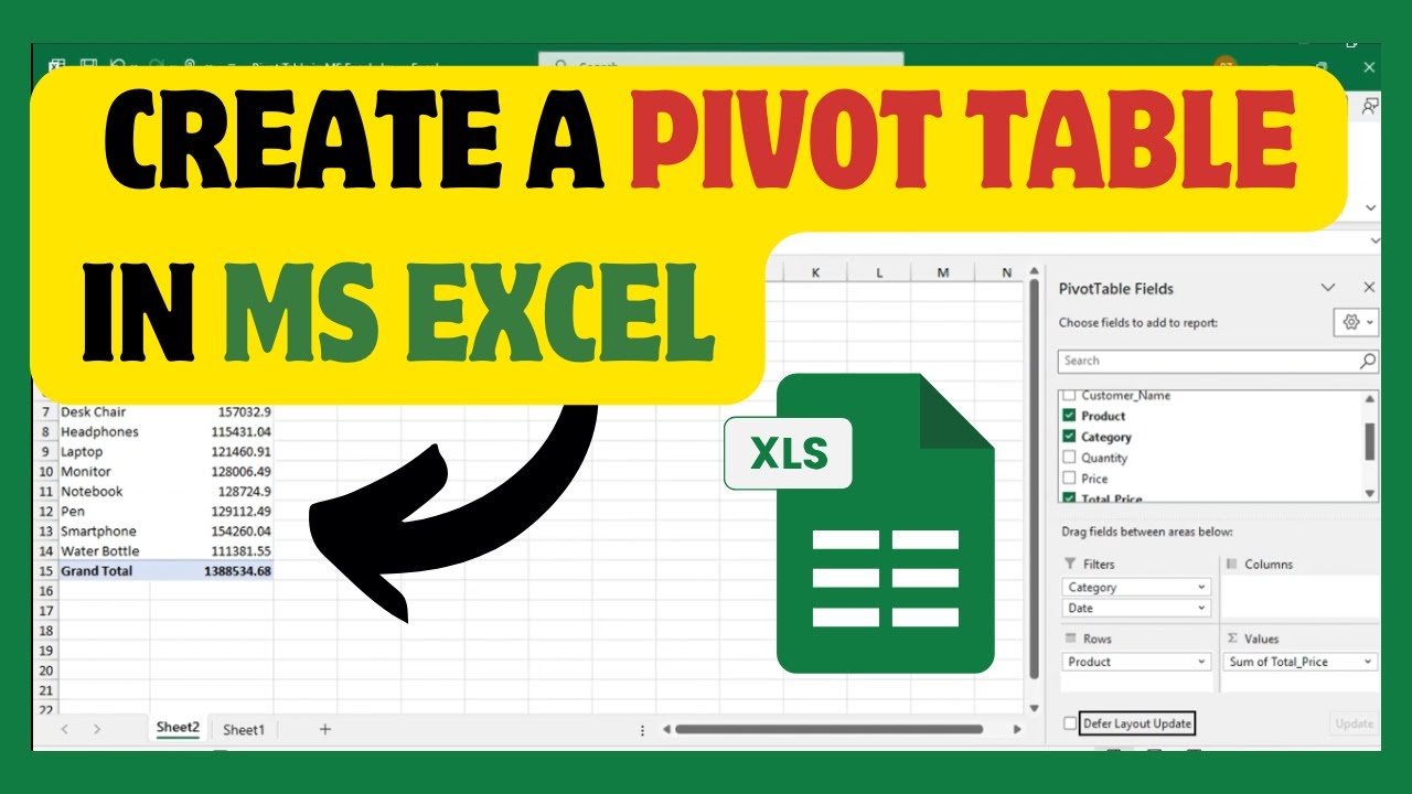 How To Create A Pivot Table In Ms Excel - YouTube
