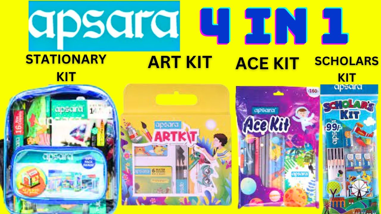 Biggest Collection of APSARA 4 IN 1-Stationary Kit,Art Kit, Ace Kit, Scholars Kit - YouTube