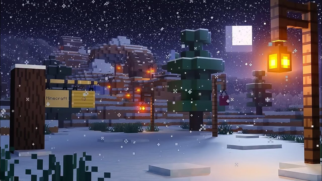 Minecraft Soothing Scenes - Relaxing Falling Snow - YouTube