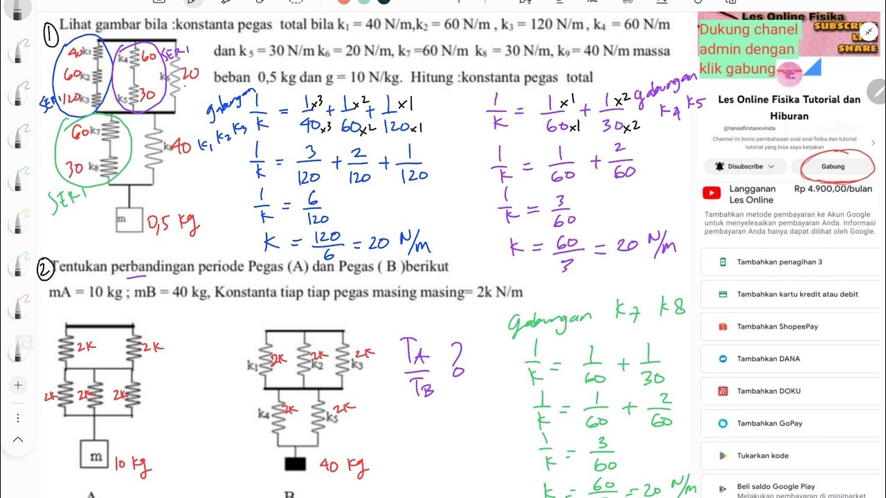 menghitung konstanta total pegas dari susunan seri dan paralel sembilan buah pegas - YouTube