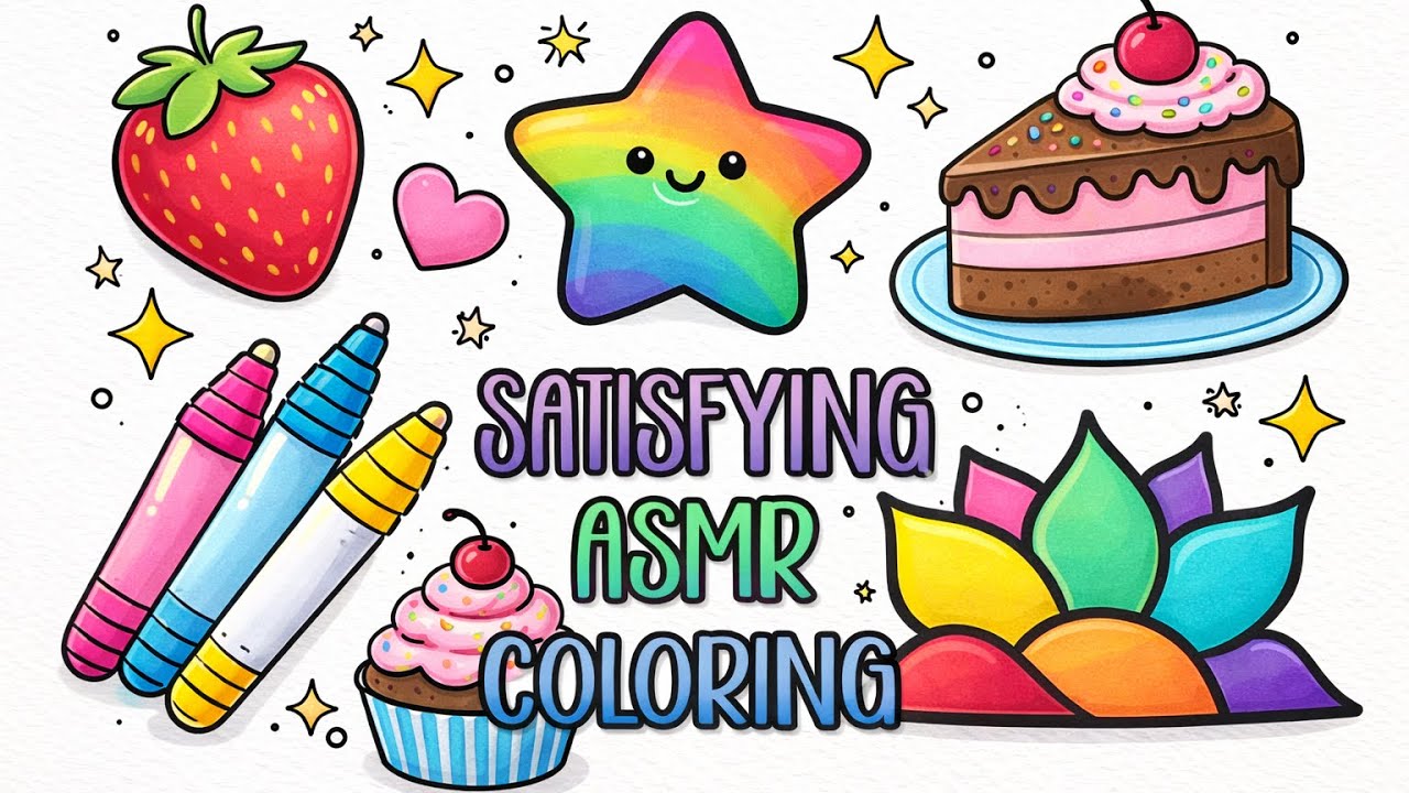 Coloring cute designs, relaxing ASMR satisfying sounds - YouTube