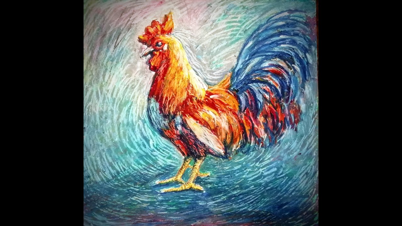 Simple Rooster drawing & coloring with oil pastel - YouTube