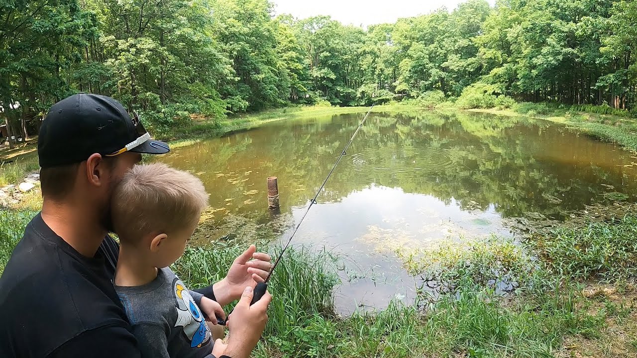little Steve fishing the pond - YouTube