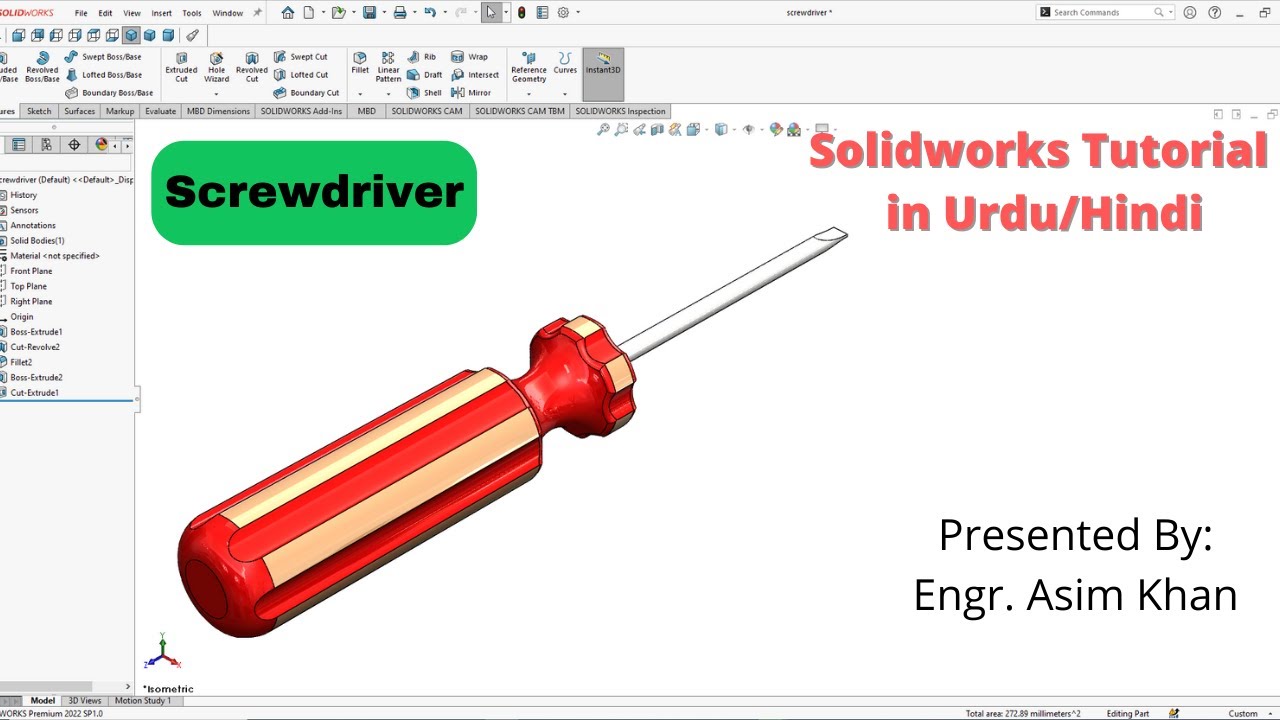 How to Sketch Screwdriver in Solidworks || Screwdriver Design in ...