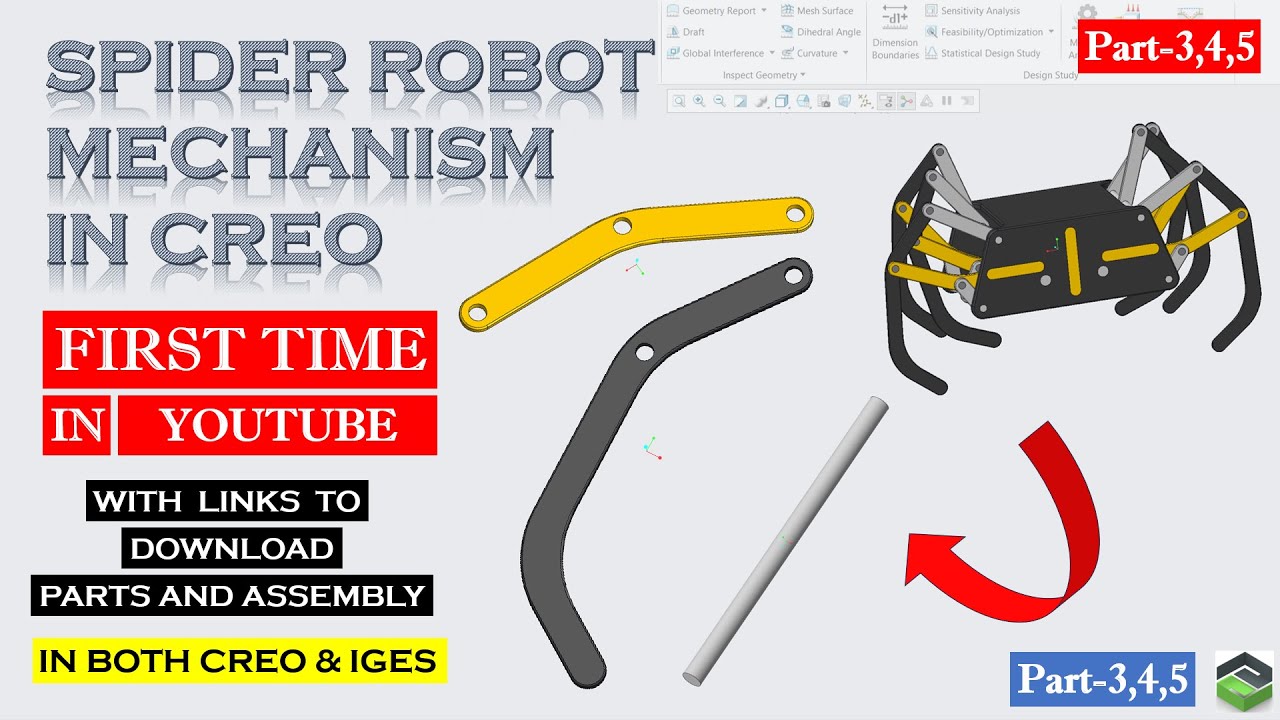 " SPIDER ROBOT MECHANISM " PART-3,4,5 in Creo. Full tutorial with ...