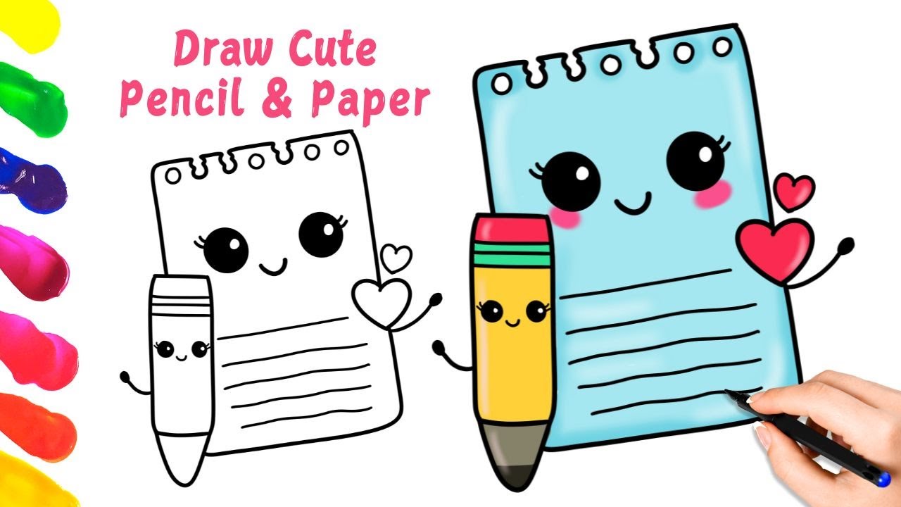 How to Draw a Cute Pencil with Paper for Kids | Pencil Easy Draw ...