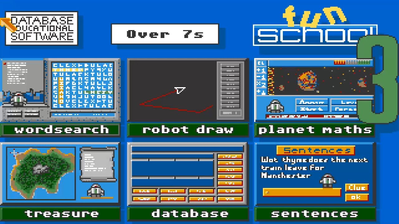 AMIGA Fun School 3 For the over 7s & CRACKTRO 1991Database Educational ...