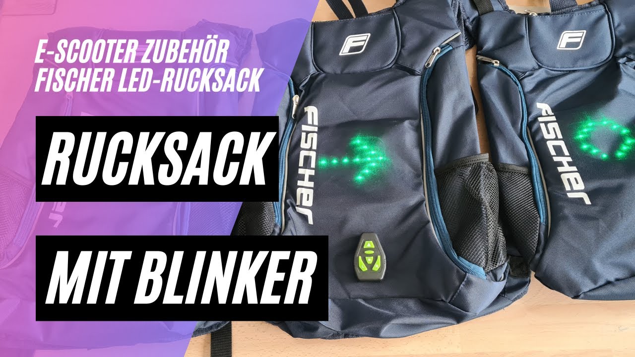 🎁 FISCHER E-Scooter Rucksack mit Blinkfunktion (LED Blinker, bis zu 15 ...