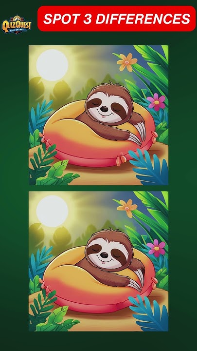 Spot the 3 Differences! 🔍 Only 1% Can Find Them All! #sloth - YouTube