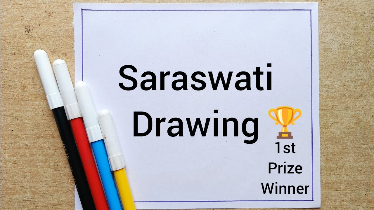 Saraswati Maa Drawing || Saraswati Drawing || Saraswati Thakur Drawing ...