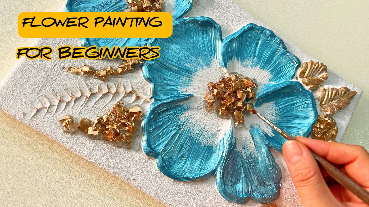 Textured flower painting with metallic color | step by step - YouTube