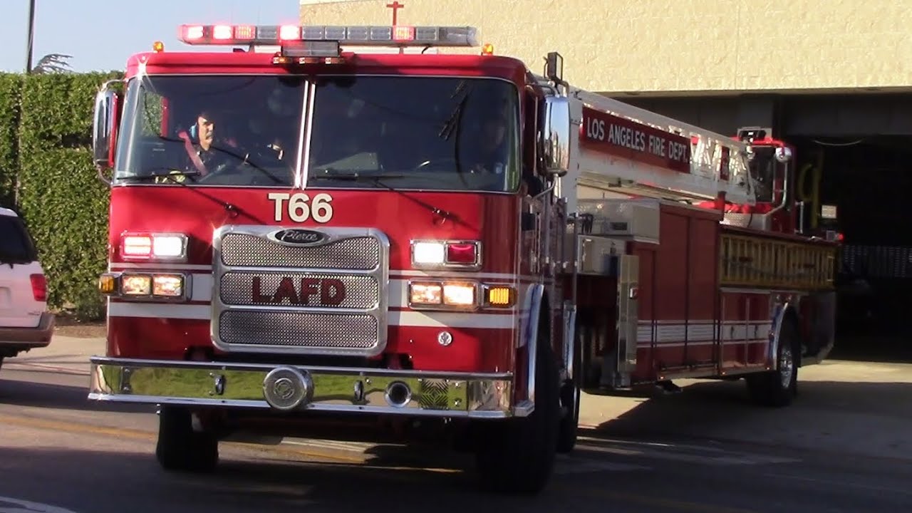 LAFD Engine 66 Truck 66 and Rescue 66 Responding - YouTube