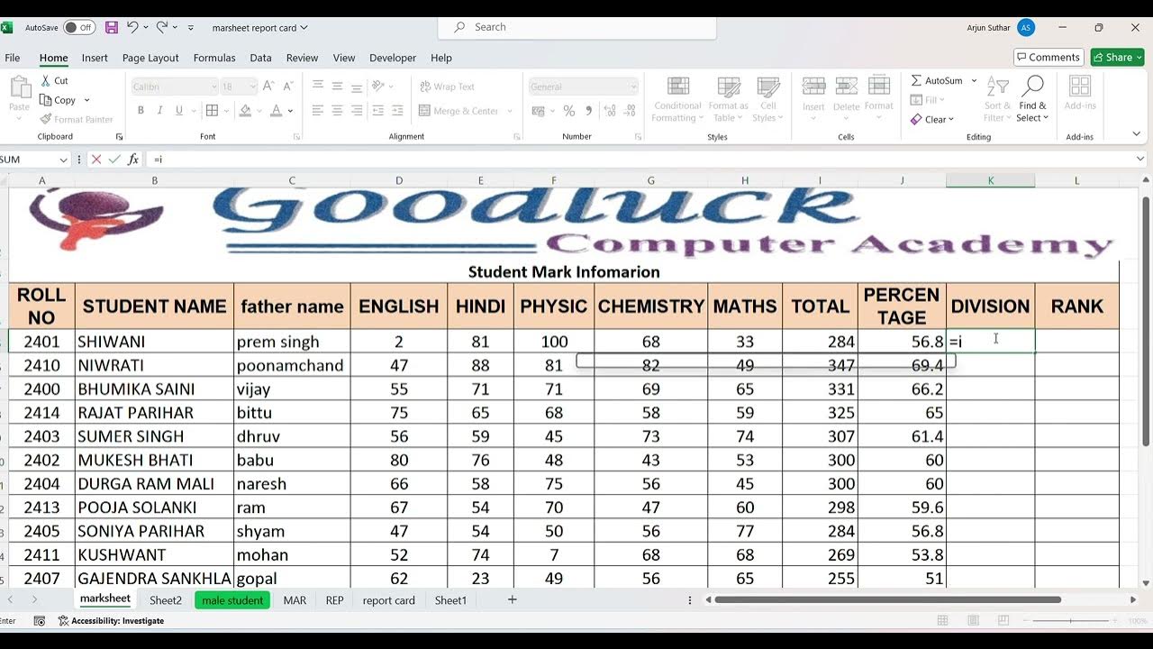 How to create Mark sheet in Ms excel step by stepll Fully Automatic Marksheet In Excel ll Hindi ...