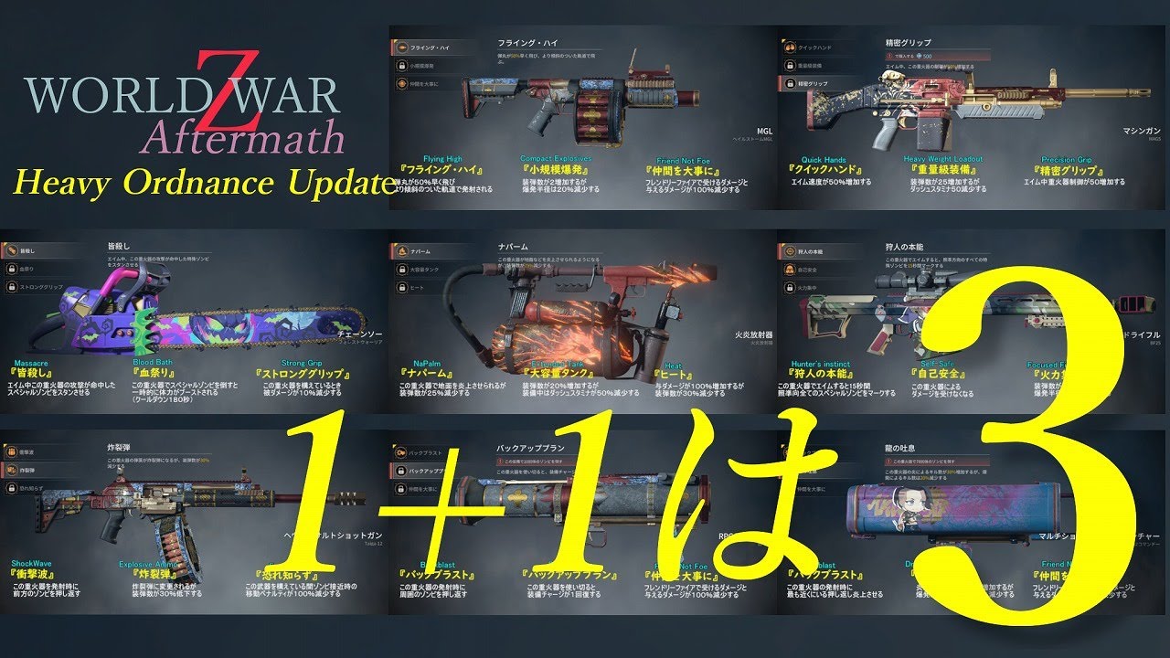 【World War Z Aftermath】ヘヴィウエポンパーク一覧 Heavy Weapon Perk List ワールドウォーZアフター ...