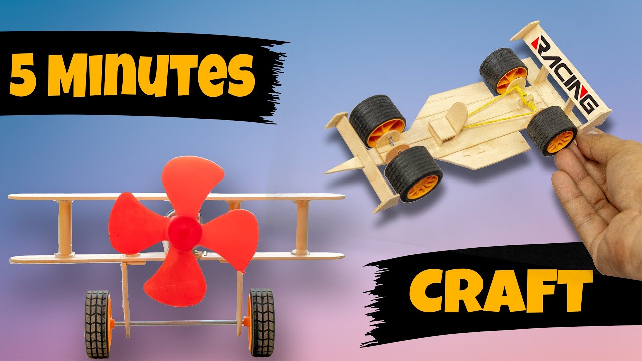 Amazing Craft Ideas in 5-Minutes: Make a Popsicle Stick Airplane and F1 ...