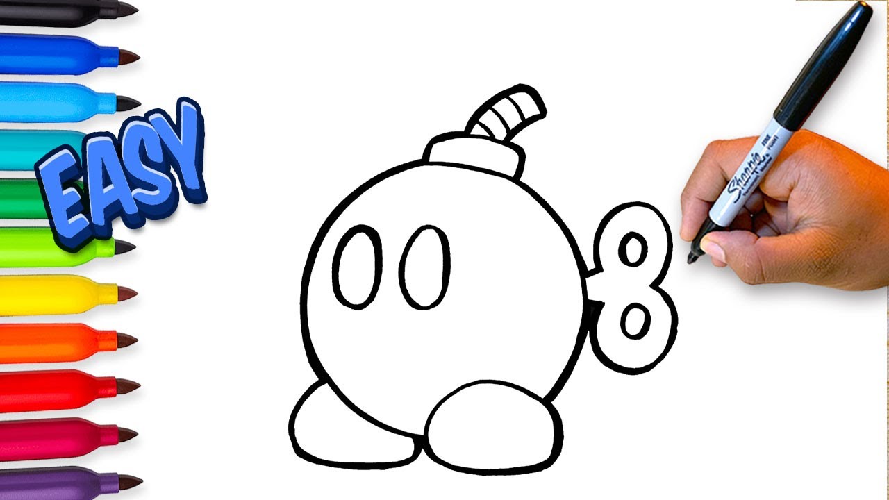 How to Draw Bob-omb from Super Mario Bros Step by Step | Easy Drawing ...