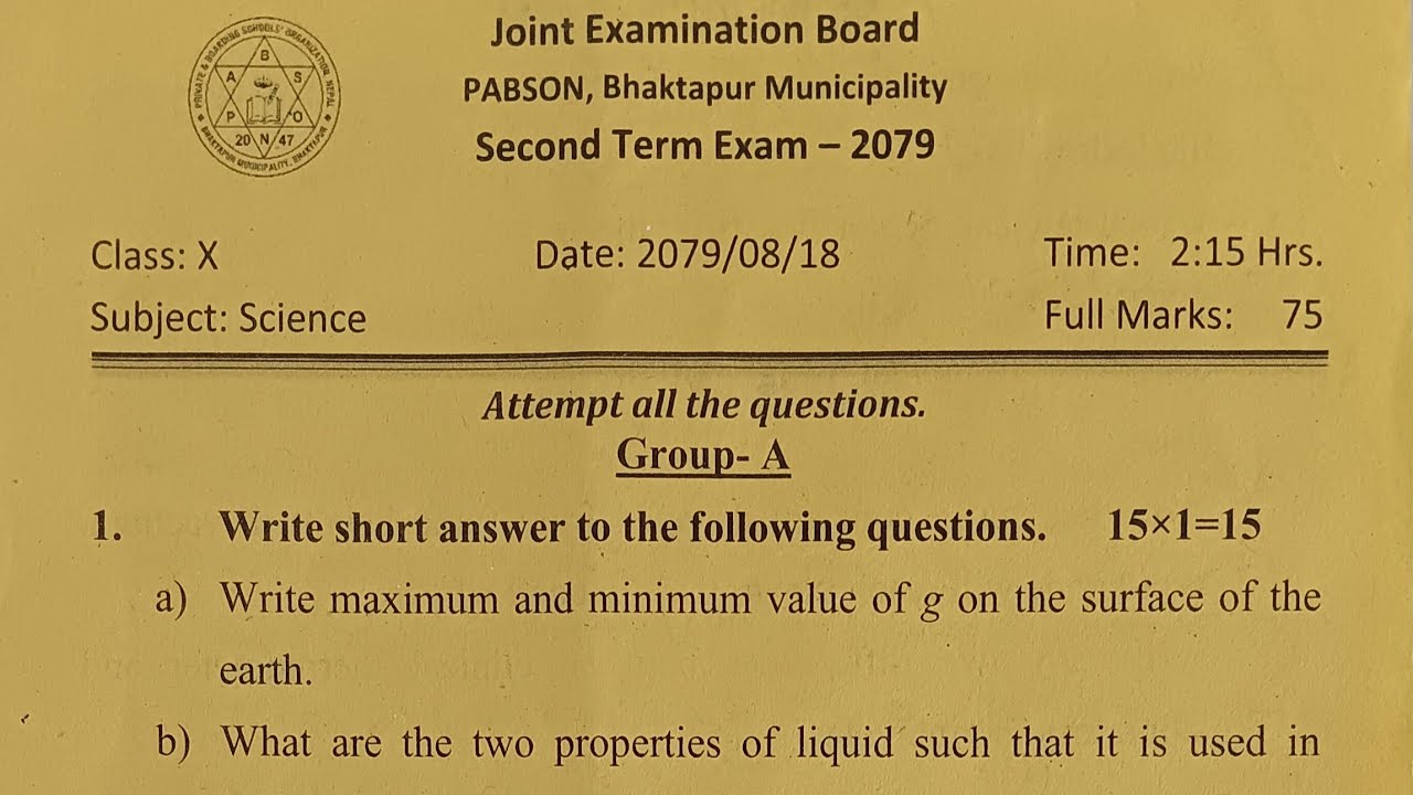 Science Question for SEE from PABSON, 2nd Term Exam 2079 - YouTube
