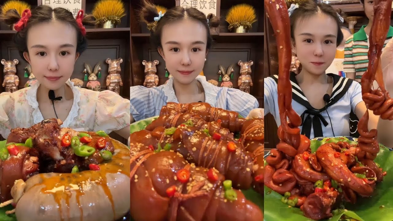 Yummy #13:Eat blood intestine pork skin roll 🥐 small intestine #mukbang ...