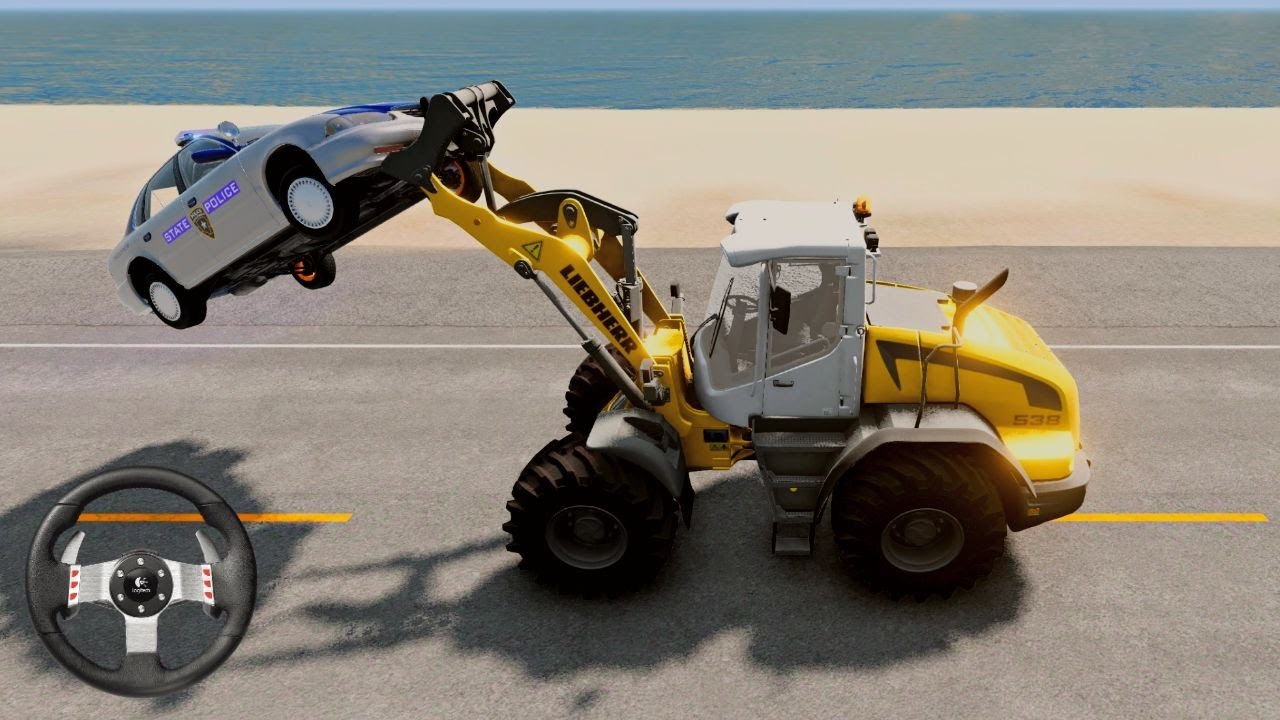TRACTOR AND JCB POLICE CARS CHASING BEAMNG - YouTube