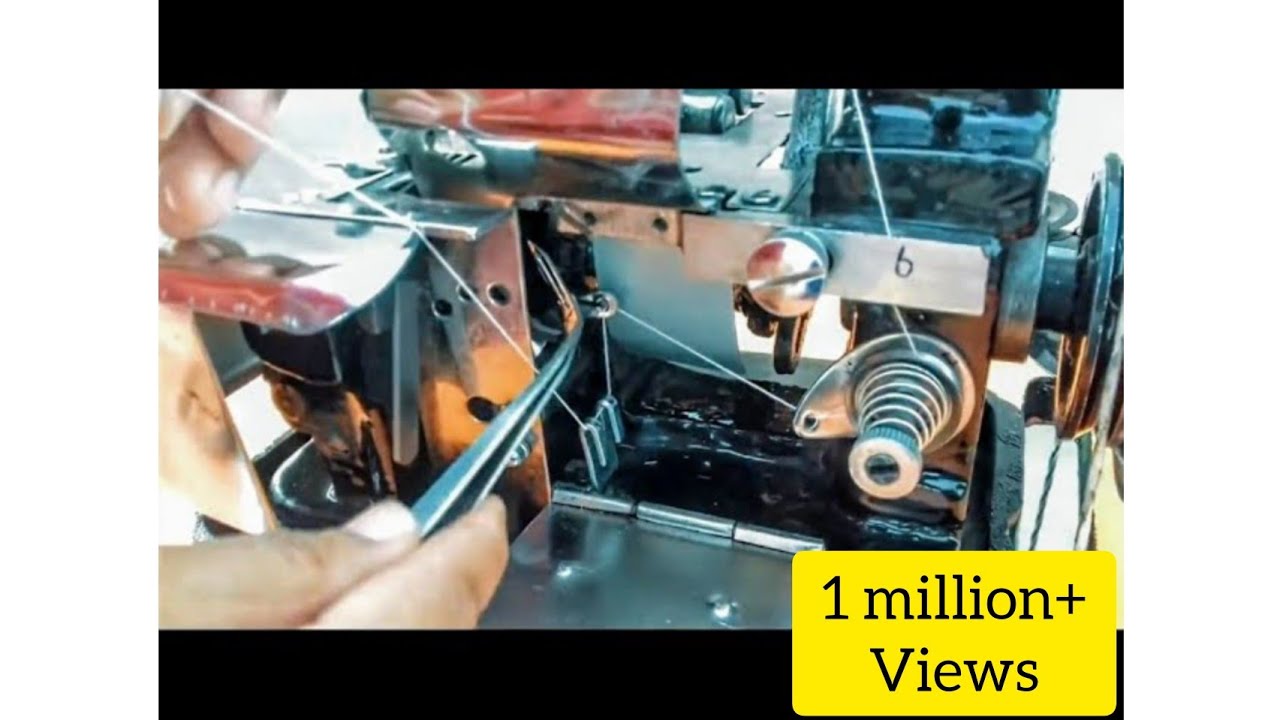 how to put 3 threads in interlock/overlock machine - YouTube