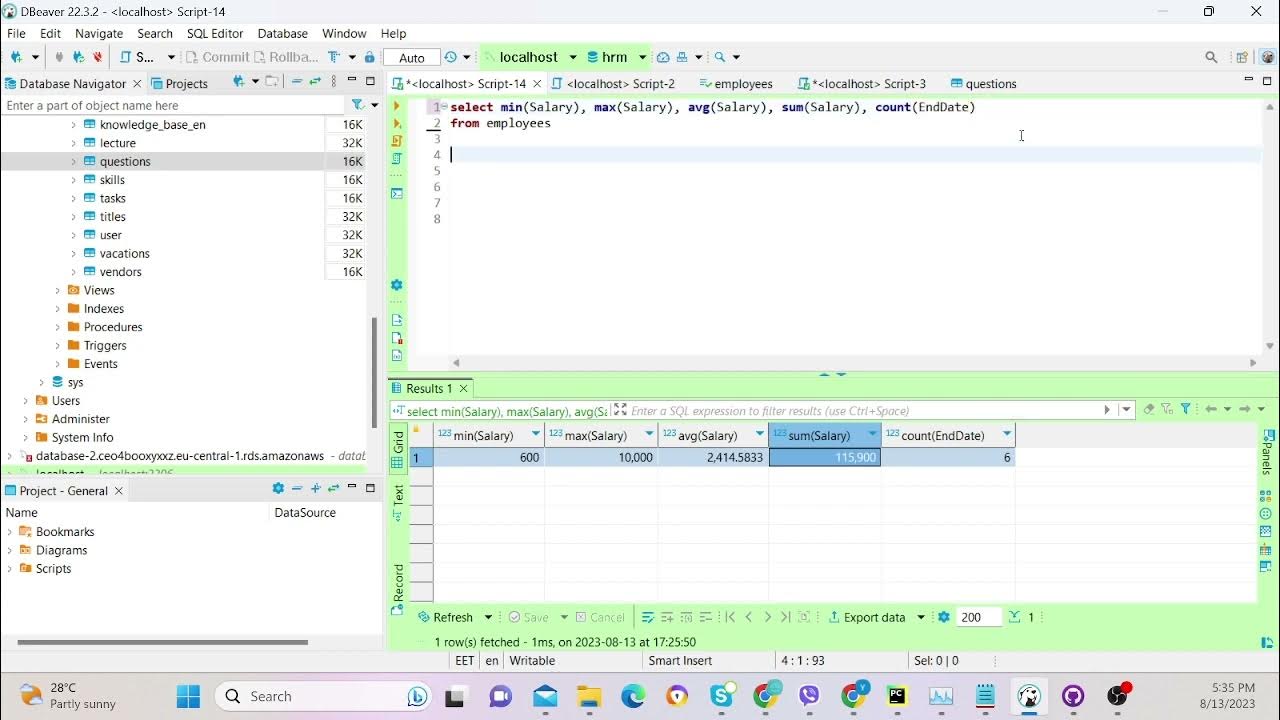 Aggregation functions in в SQL (min(), max(), avg(), sum(), count ...