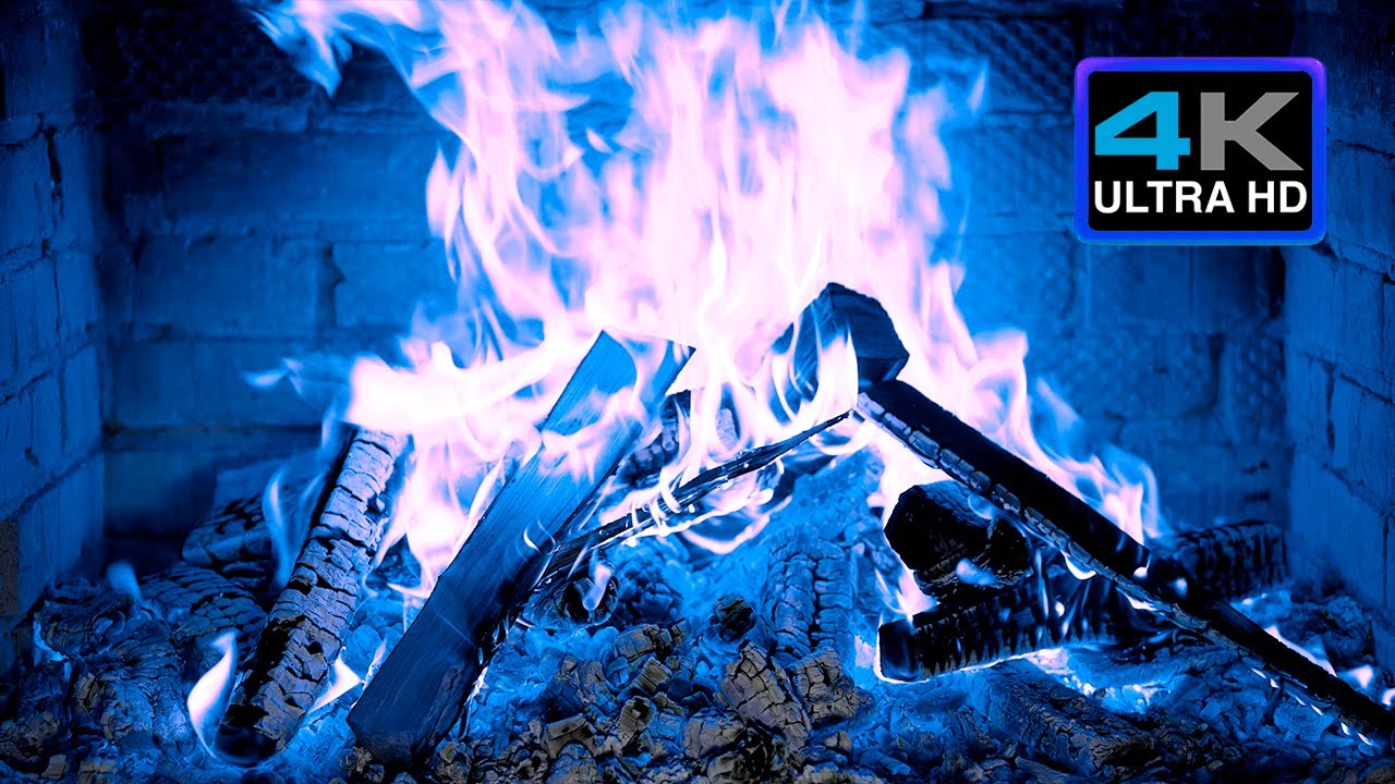 🔥 Blue Fireplace 4K – Magical Flames & Crackling Fire Sounds (12H ...